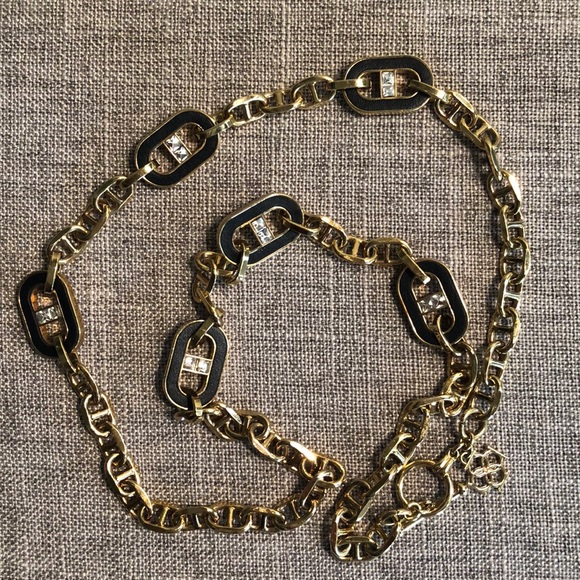 Jewelry | Ann Taylor Chunky Chain With Black Leather Inlay Vintage ...